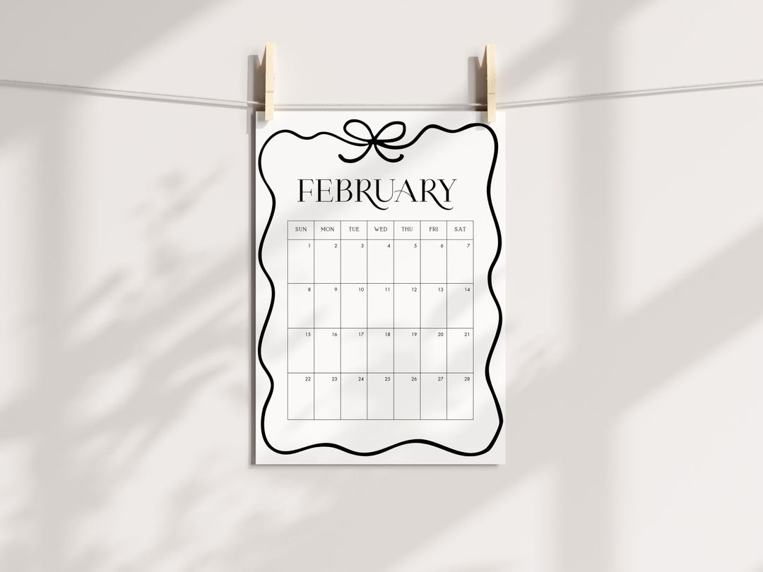 Simple Black and White February Calendar - Coquette Bow Planner ...