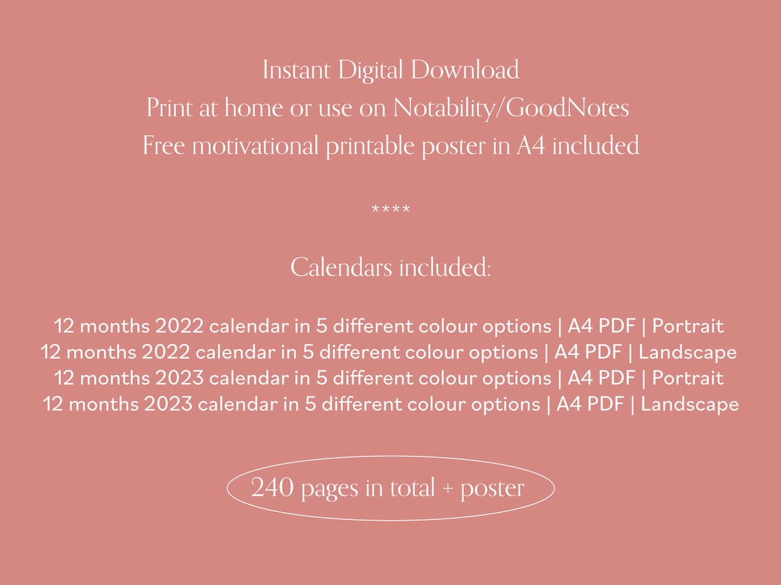 Printable 2022 2023 Monthly Calendar Planner Free - Etsy UK