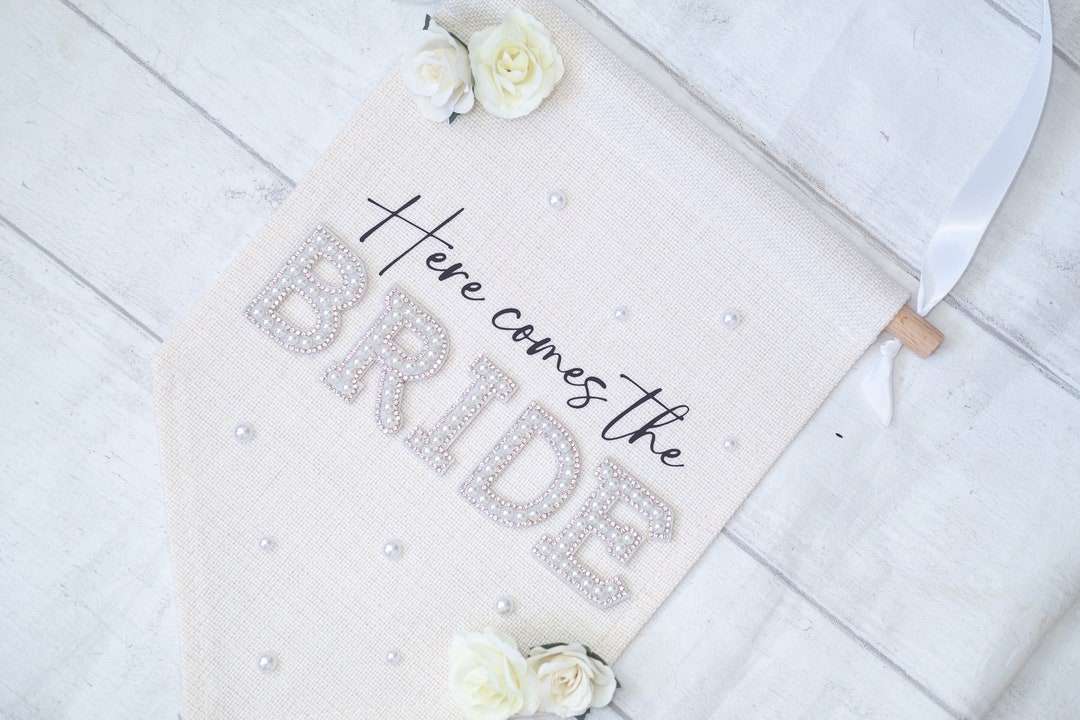 Flower Here Comes the Bride Sign Wedding Flag Banner Sign Page Boy Sign ...