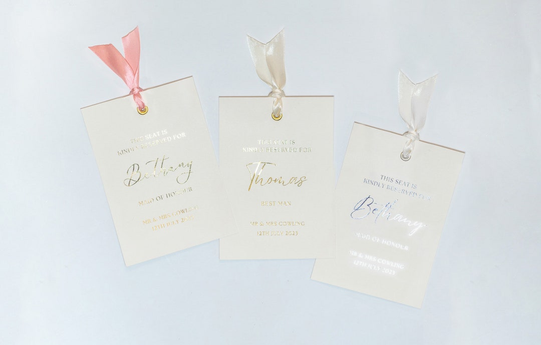 Ribbon Seat Reservation Tags | Wedding Reservation Tags | Foiled ...