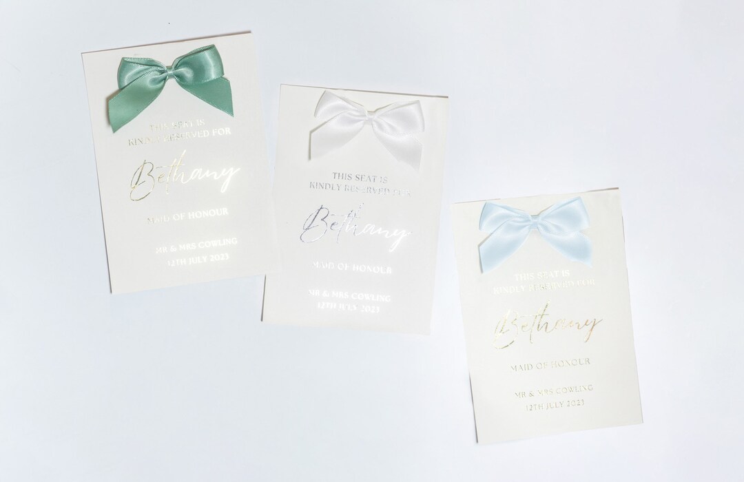 Bow Seat Reservation Tags | Wedding Reservation Tags | Foiled ...