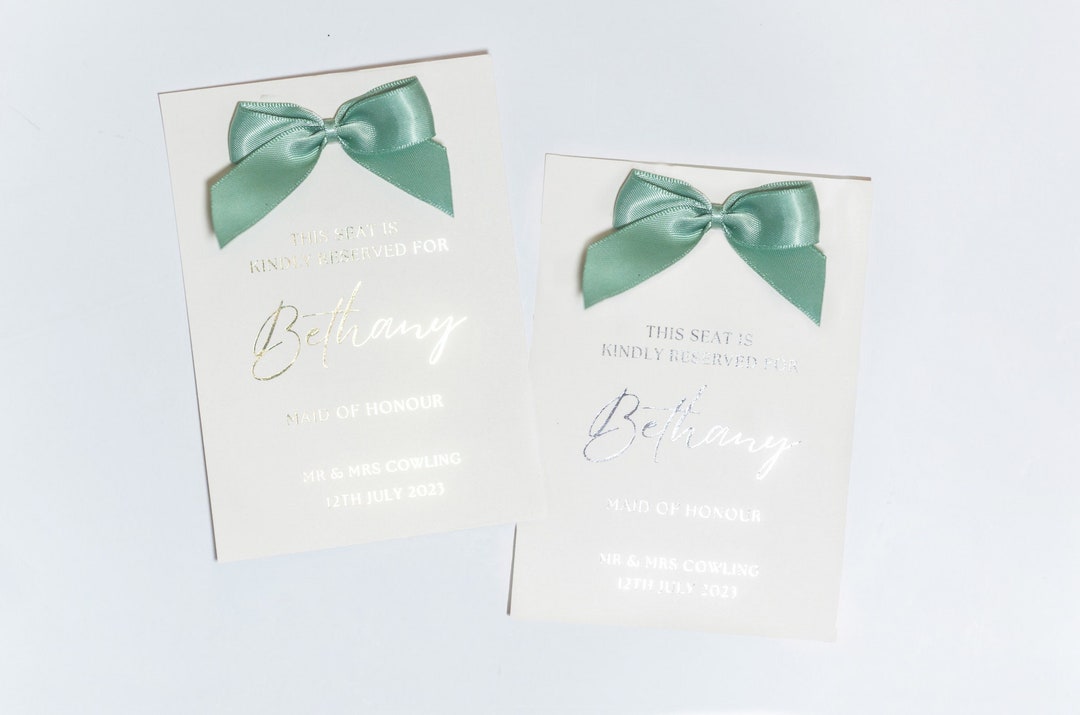 Green Bow Seat Reservation Tags | Wedding Reservation Tags | Foiled ...