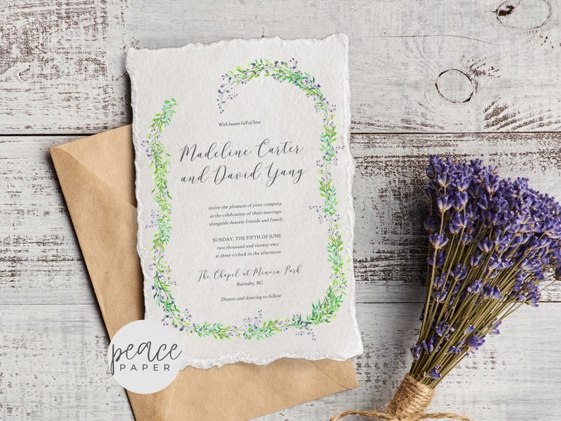 Greenery Leaves Border Wedding Invitation Template Editable | Etsy