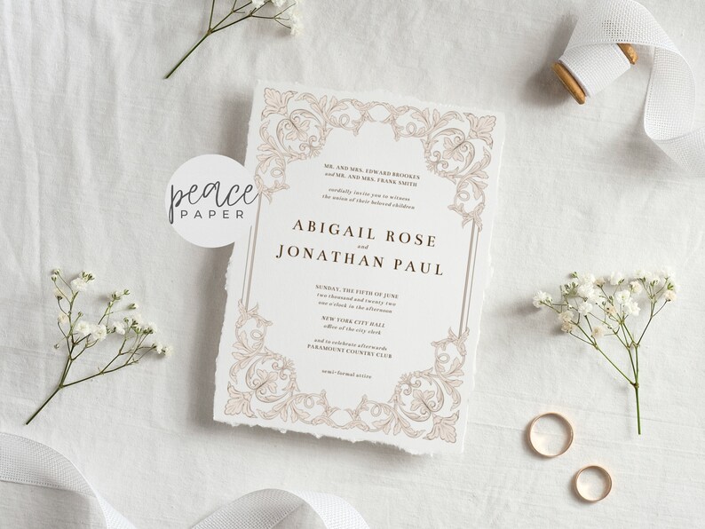 City Hall Court Wedding Invitation, Printable Invite, Editable Template ...