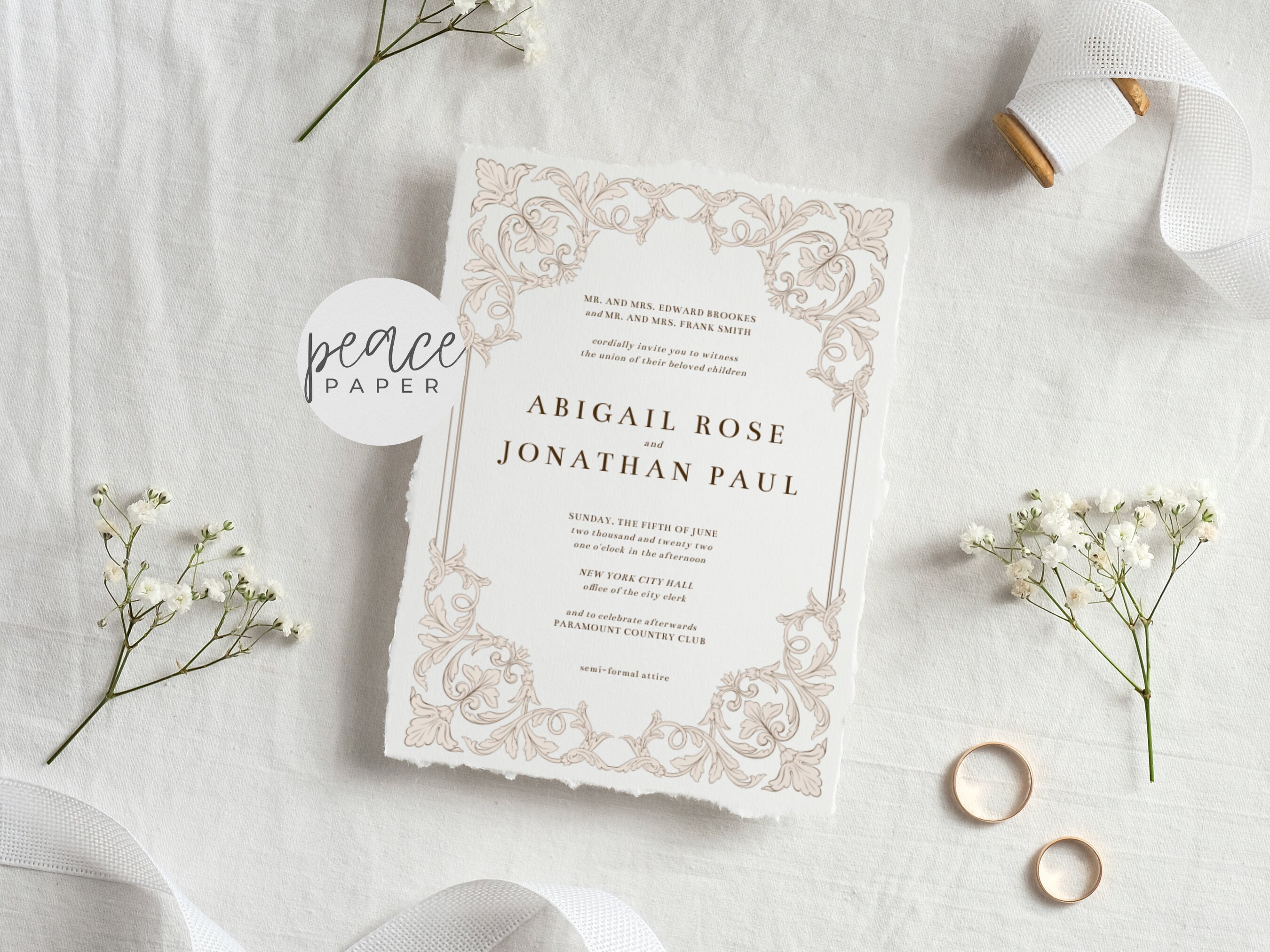 City Hall Court Wedding Invitation, Printable Invite, Editable Template ...