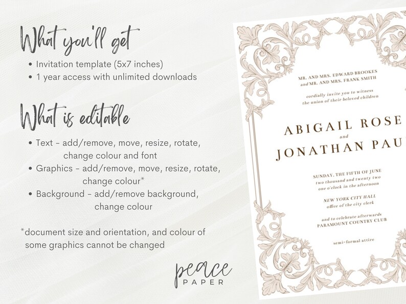 City Hall Court Wedding Invitation, Printable Invite, Editable Template ...