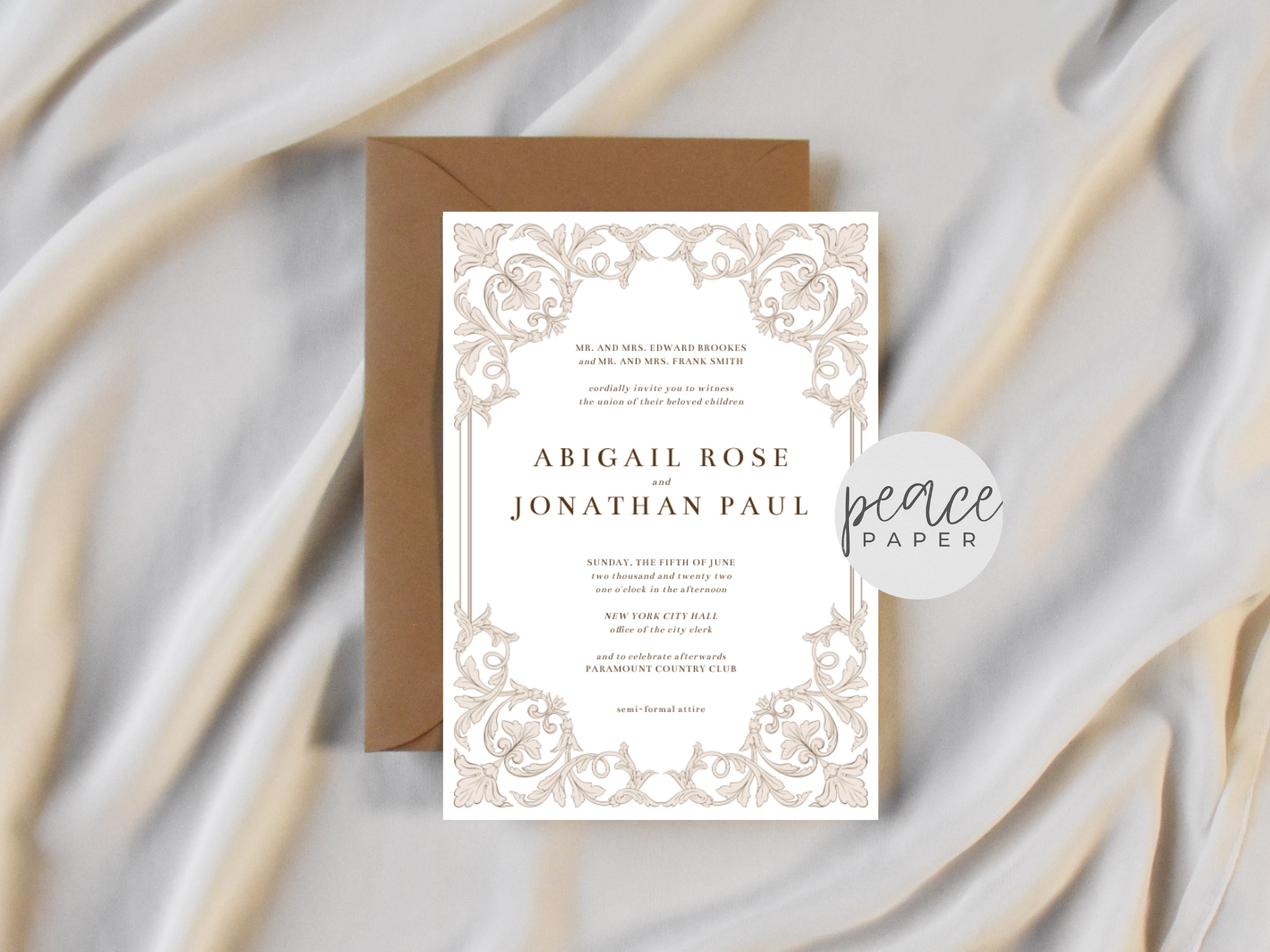 City Hall Court Wedding Invitation, Printable Invite, Editable Template ...