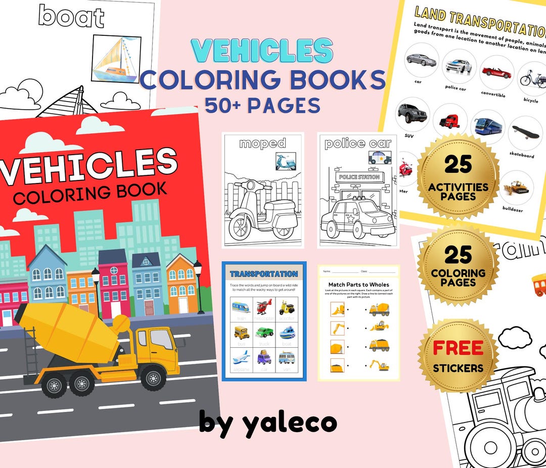 Vehicles Transportation : Coloring Book Bundle Printable Coloring Pages ...