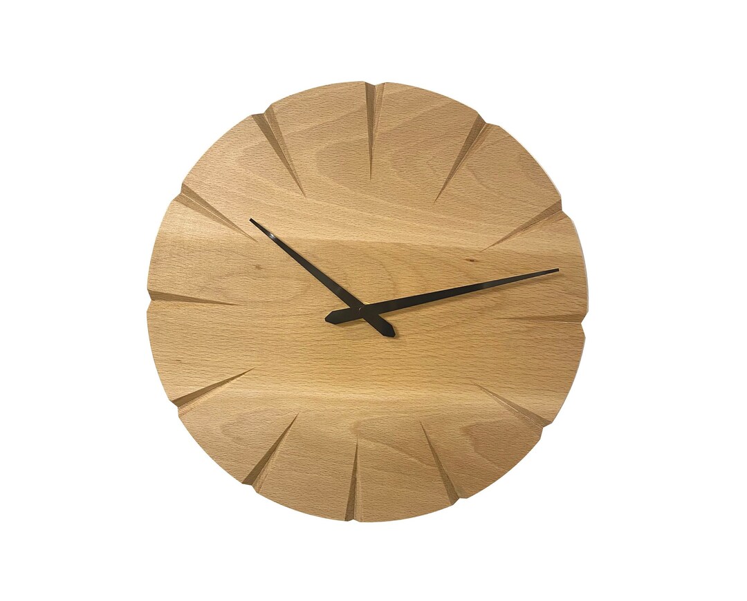 Wooden Clock, Beech Clock, Modern Clock, Modern Wall Clock, Round Wall ...