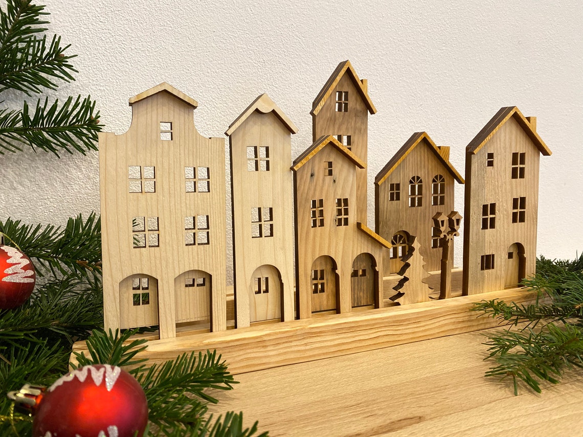 Set of Wooden Houses, Christmas Decorations, Room Decoration - Etsy