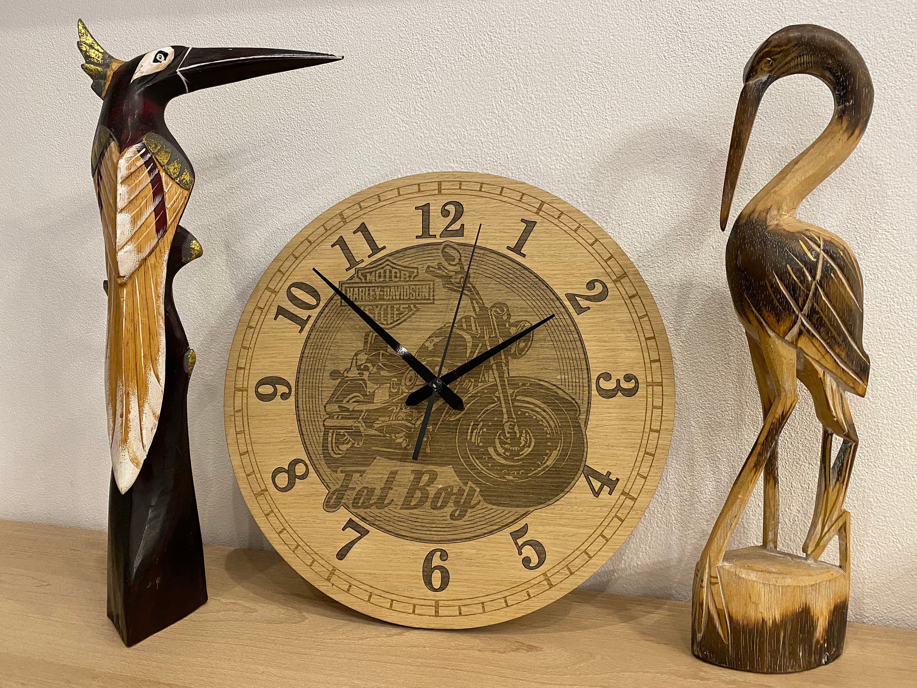 Clock Harley Davidson Fat Boy, Wooden Wall Clock, Round Wall Clock ...