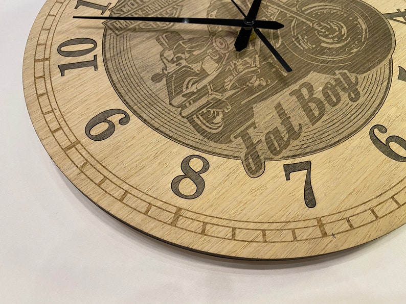 Clock Harley Davidson Fat Boy, Wooden Wall Clock, Round Wall Clock ...