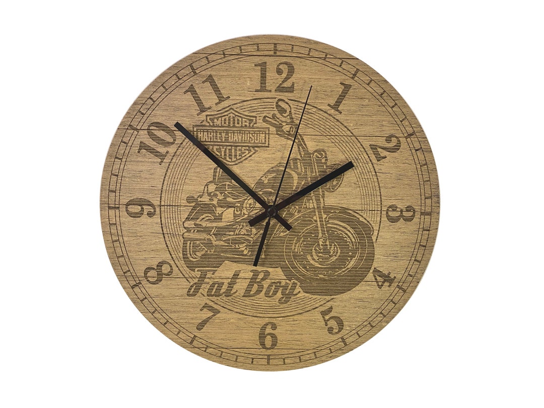 Wooden Wall Clock Harley Davidson Fat Boy, Round Wall Clock, Size: 13 ...