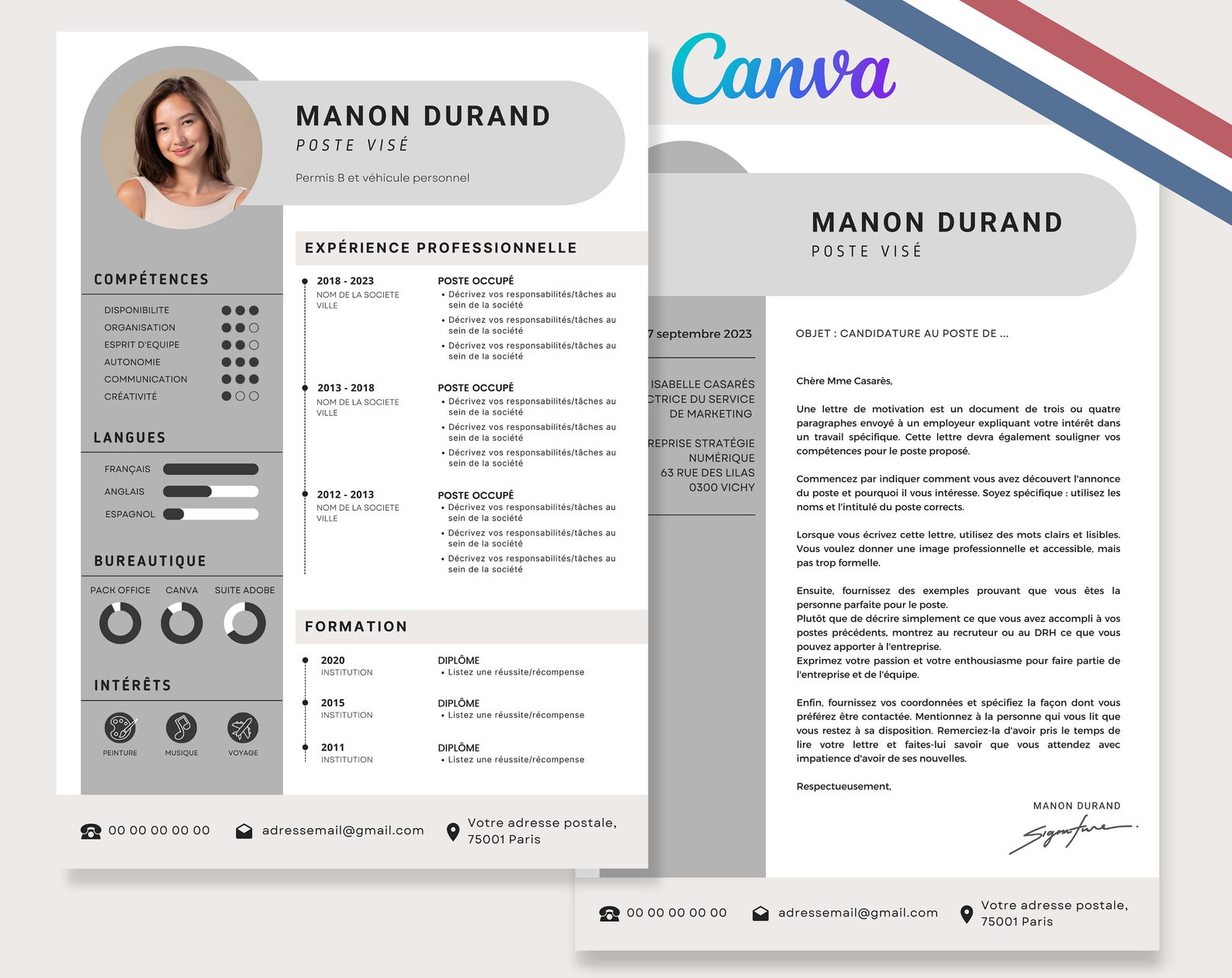 Canva - French France CV and Cover Letter Template, Original, Modern ...