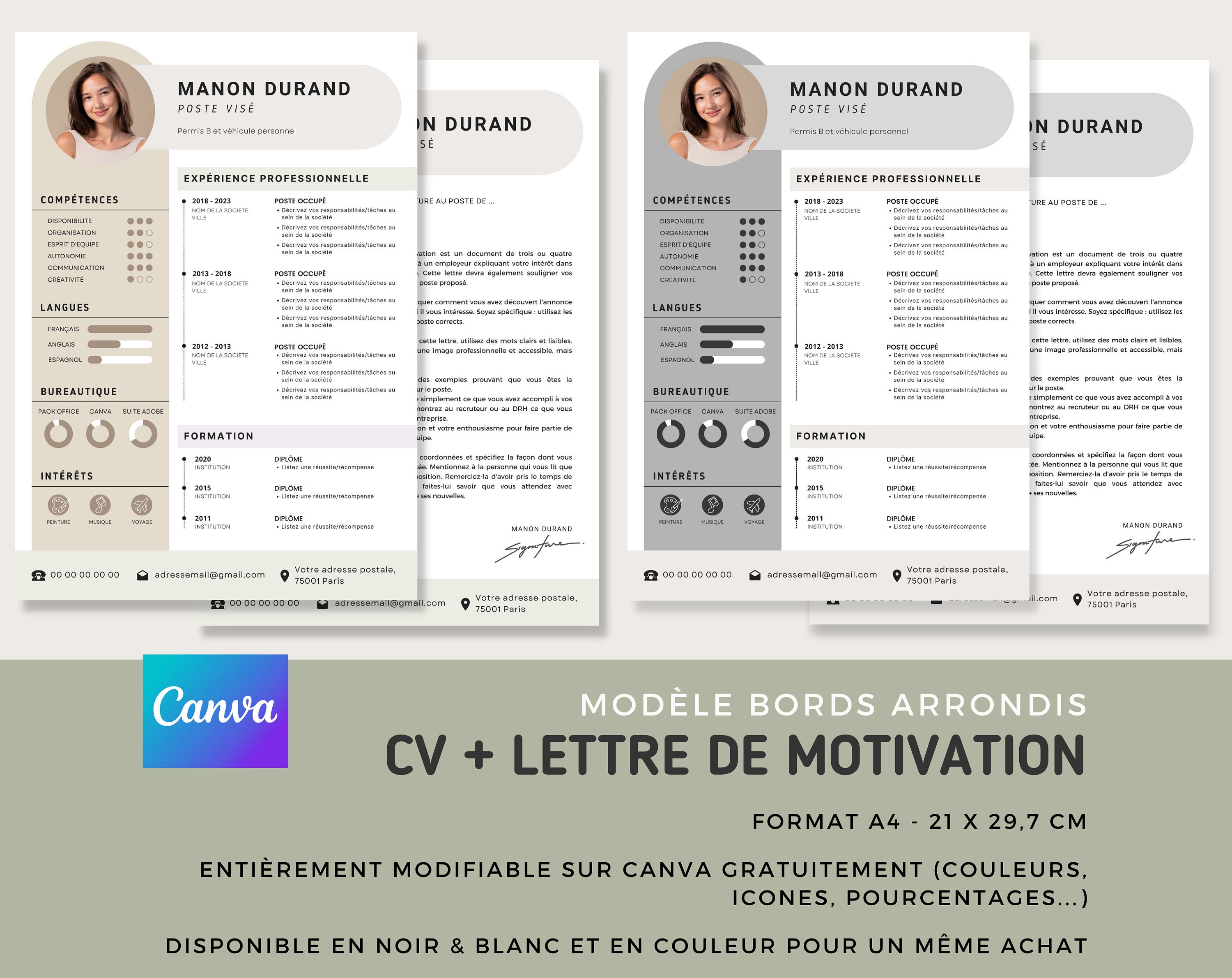 Canva - French France CV and Cover Letter Template, Original, Modern ...
