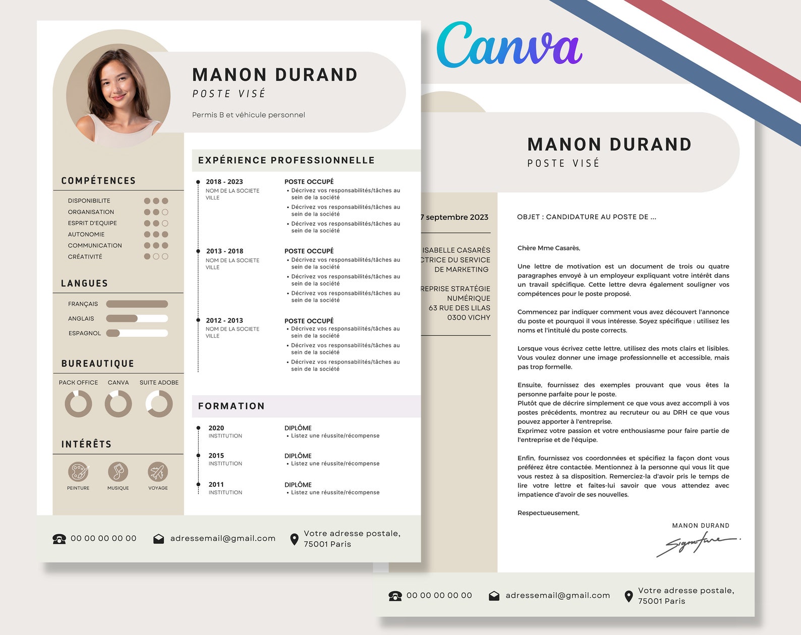 Canva - French France CV and Cover Letter Template, Original, Modern ...