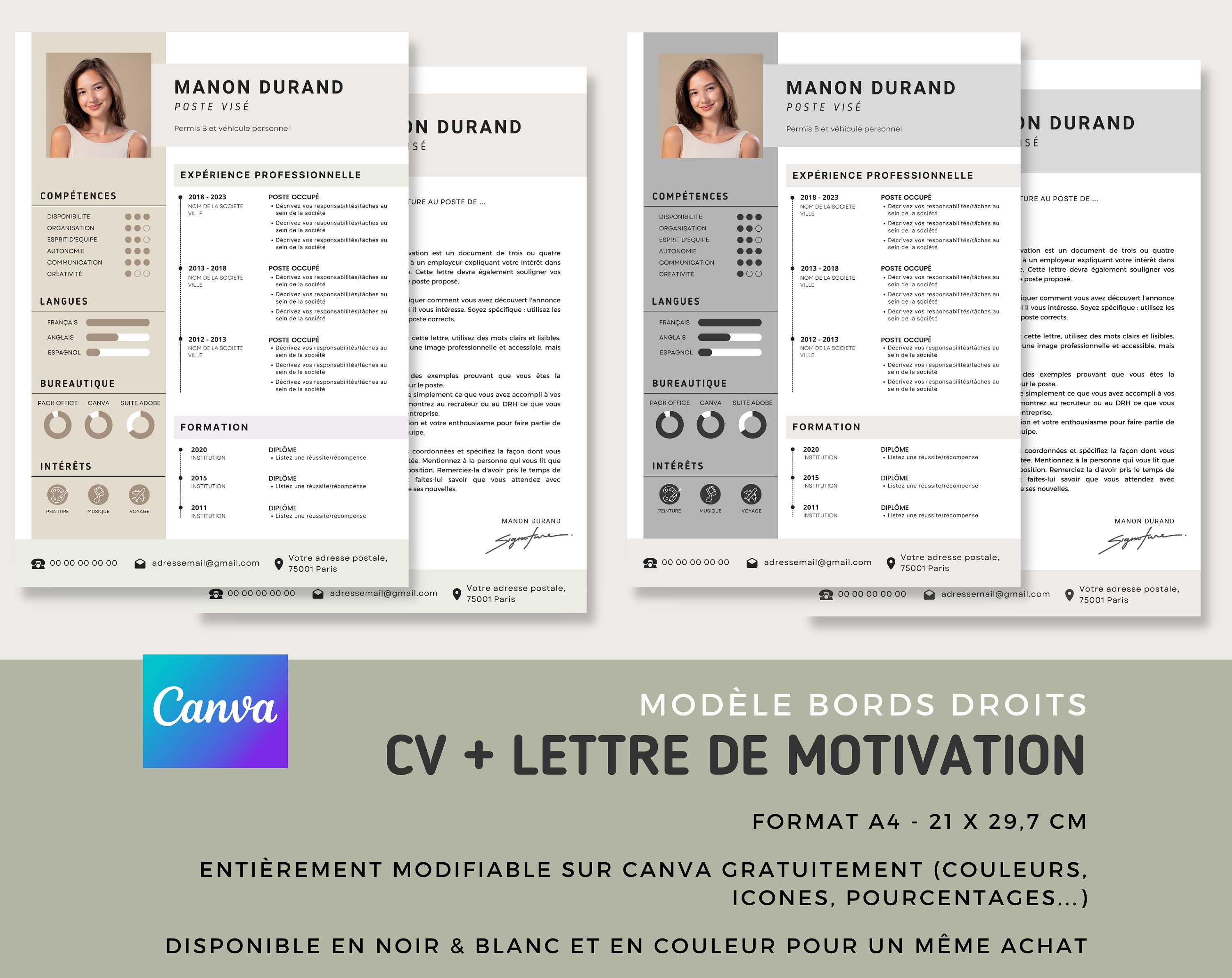 Canva Original, Modern, Readable, Organized French CV and Cover Letter ...