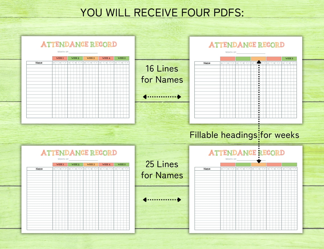 Editable Daycare Attendance Sheet for Preschool, Home School and in ...