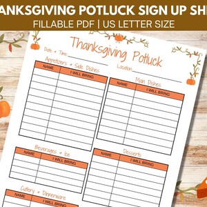 Thanksgiving Potluck Sign up Sheet Printable Food Sign up - Etsy