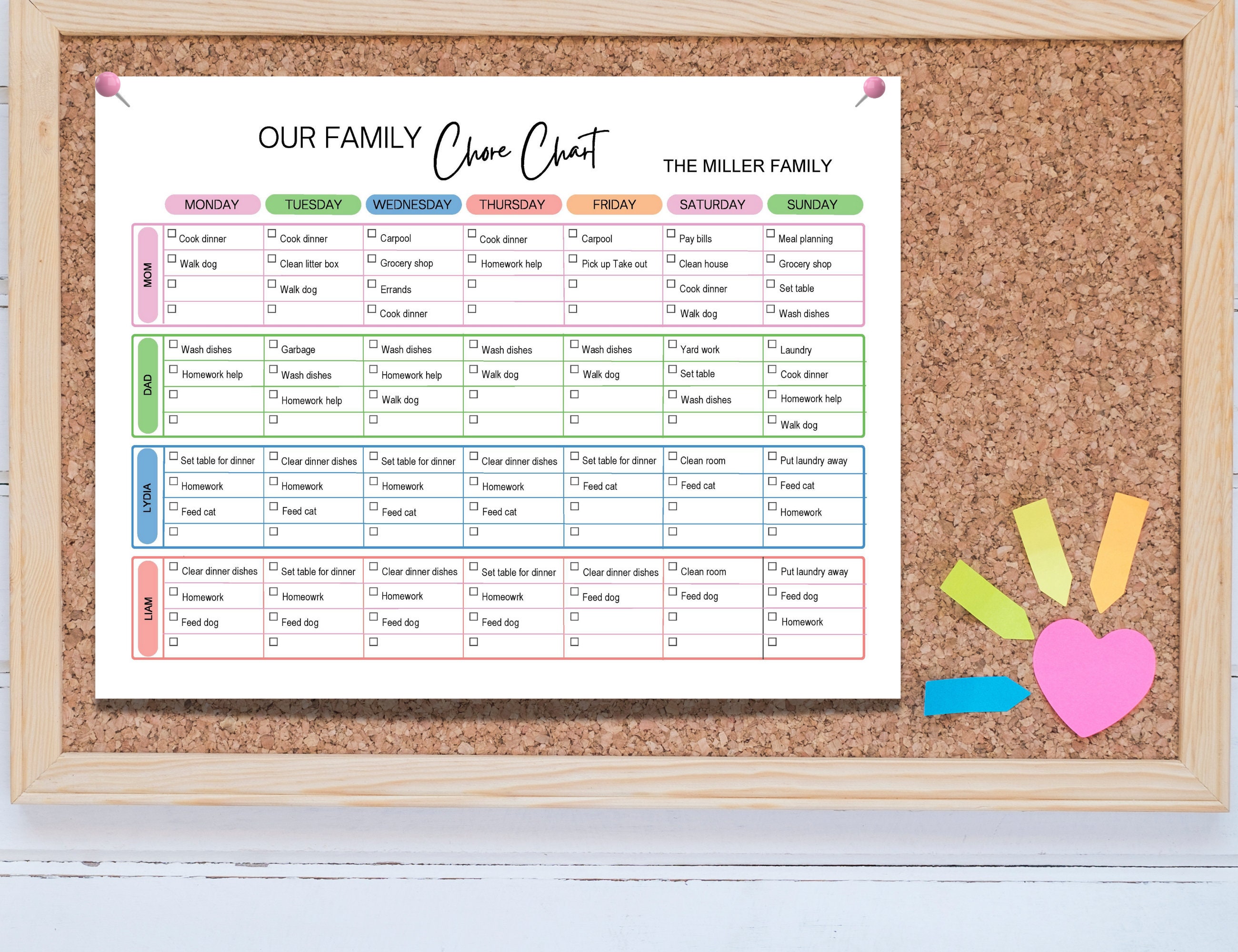 Editable Weekly Family Chore Chart for Kids and Adults, Printable ...
