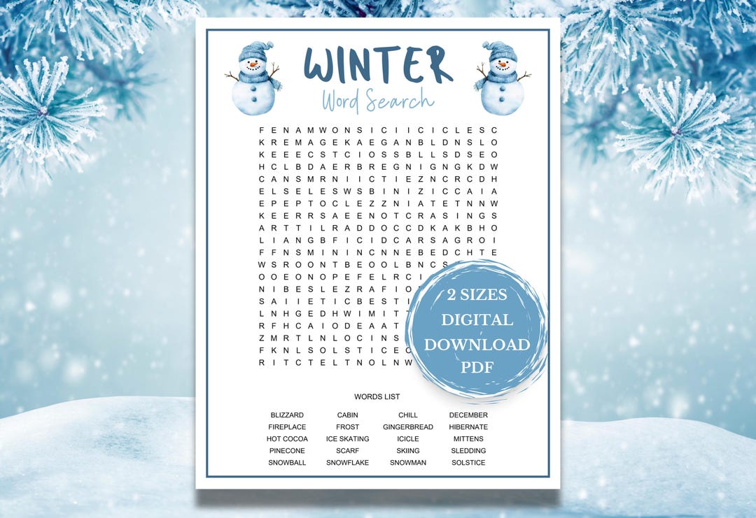 Winter Word Search Game, Printable Winter Activity, Fun Holiday ...