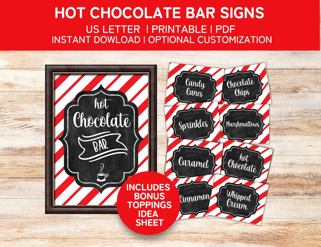 Hot Chocolate Bar Sign and Labels for Hot Cocoa Bar, Printable Candy ...