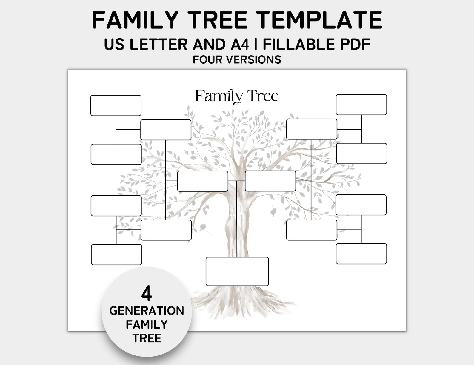 Family Tree Template 4 Generation, Family Tree Chart, Printable for ...