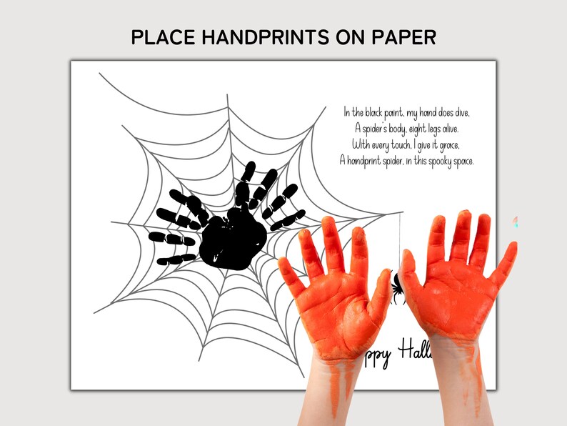 Halloween Handprint Art, Fall Handprint Craft, Spider Halloween Poem ...