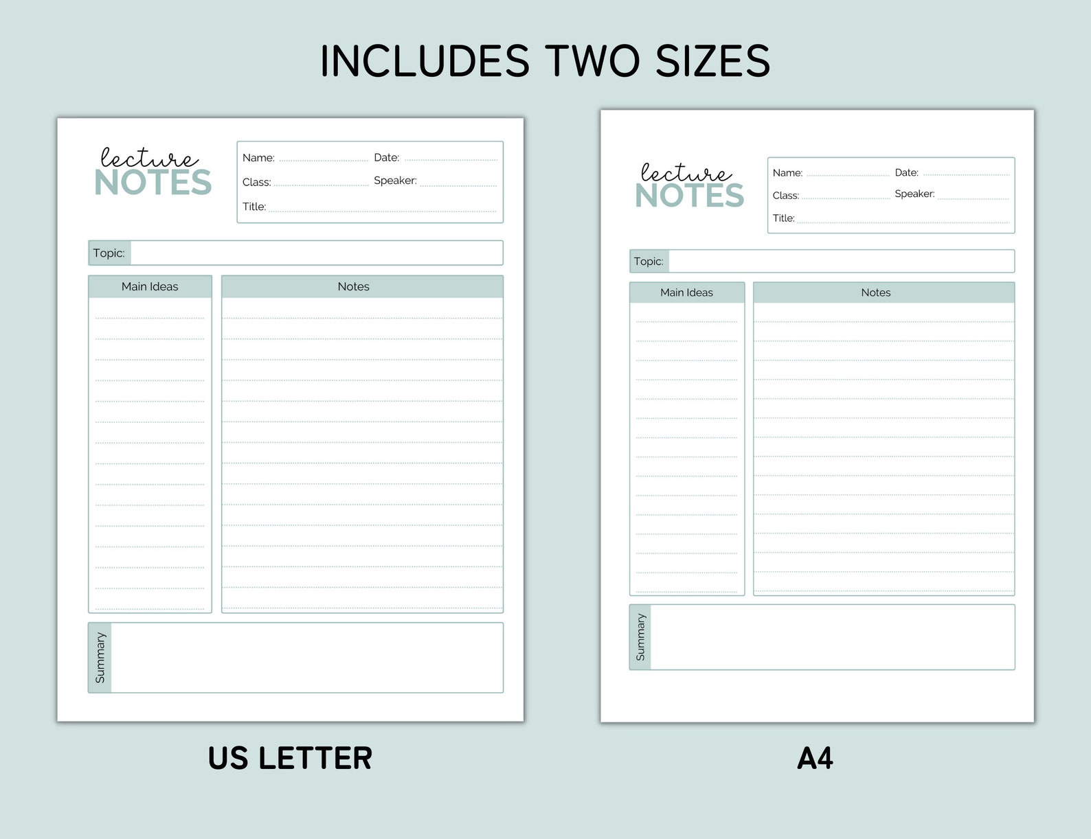 Lecture Notes, Note Taking Template, Cornell Notes, Printable Note ...