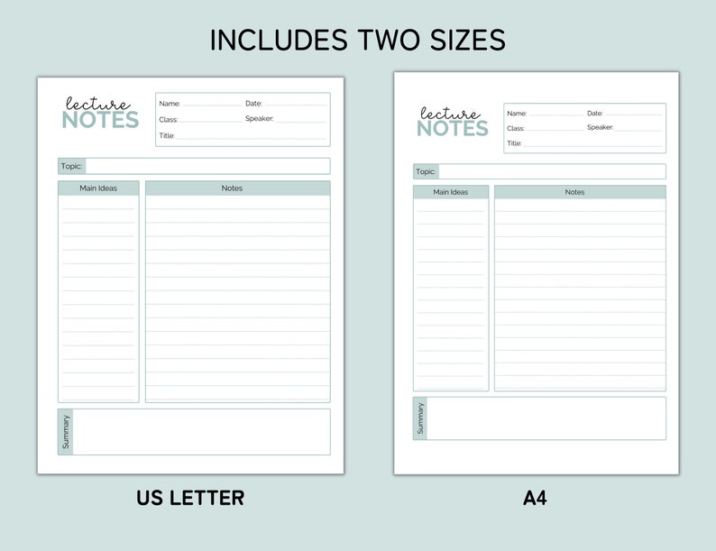 Lecture Notes, Note Taking Template, Cornell Notes, Printable Note ...