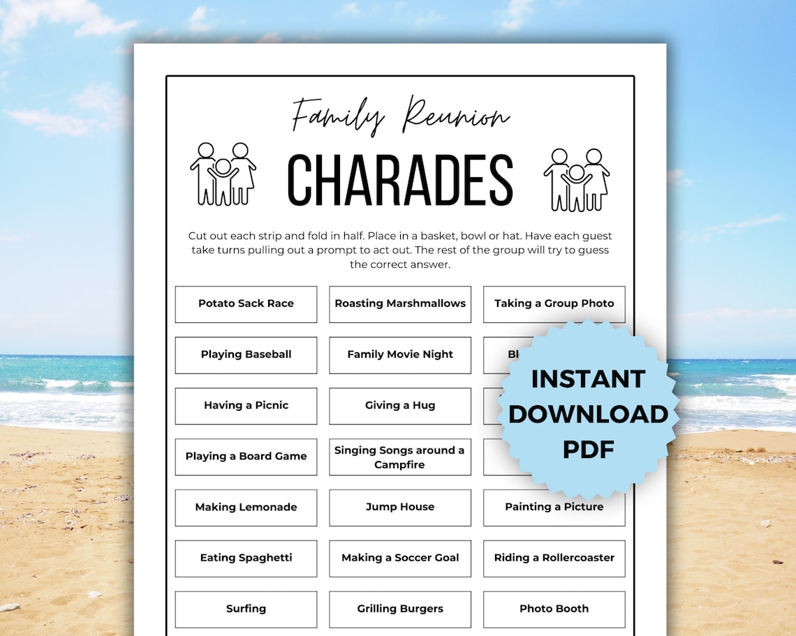 Family Reunion Charades Game, Printable Icebreaker Game, Charades Words ...