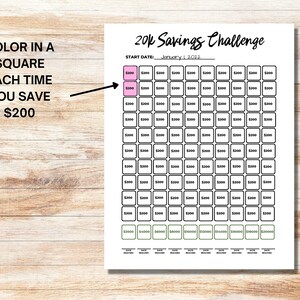 Printable 20K Savings Challenge, Savings Tracker, PDF, Instant Download ...