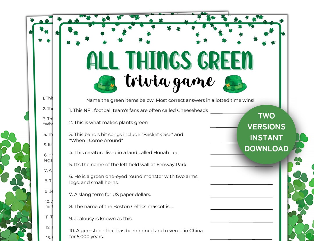 St. Patrick's Day Green Trivia Game Printable St. - Etsy