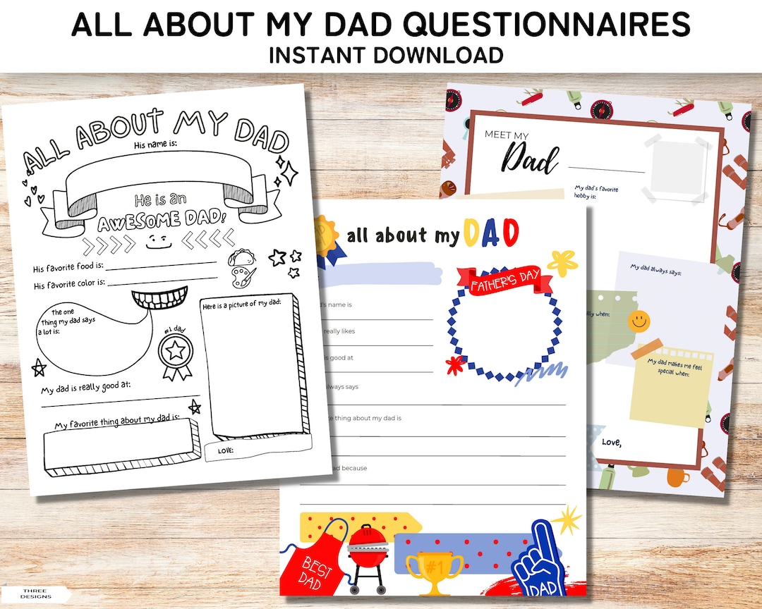 All About My Dad Questionnaires, Printable Keepsake for Dad, Father's ...