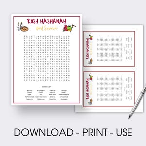 Rosh Hashanah Word Search Game, Jewish New Year Game, Hebrew Holiday ...