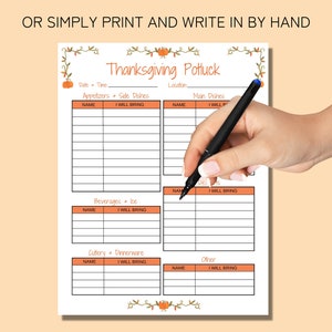 Thanksgiving Potluck Sign up Sheet Printable, Food Sign up Sheet ...