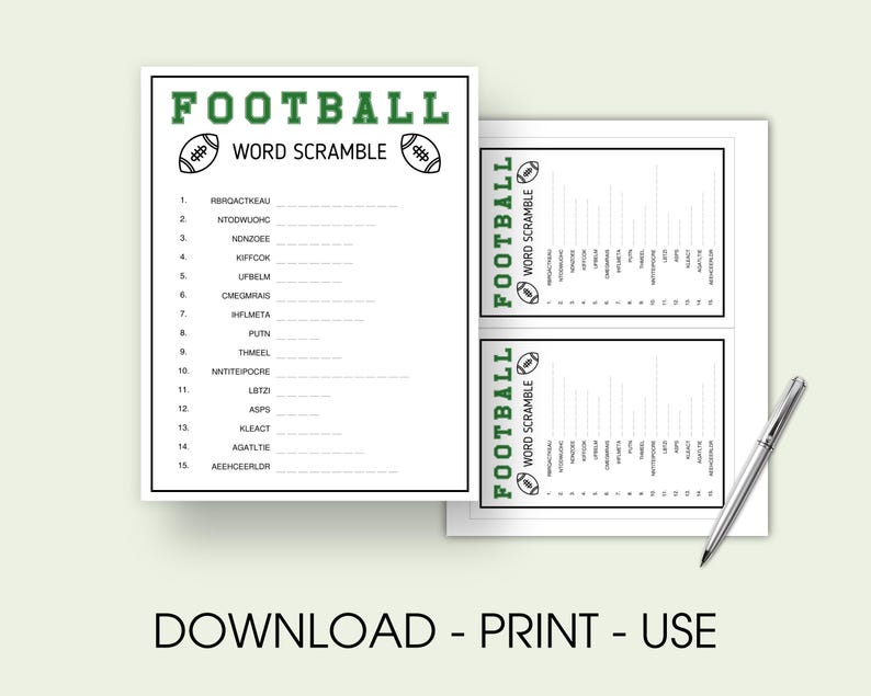 Football Word Scramble Game, Football Theme Party Games, Birthday Party ...