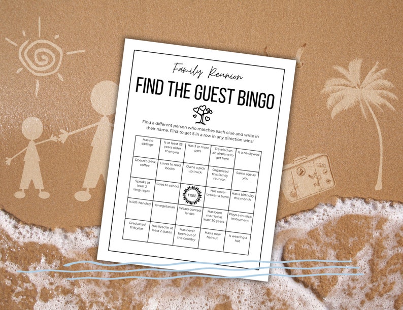 Family Reunion Game, Find the Guest Bingo, Find Someone Who, Mix and ...