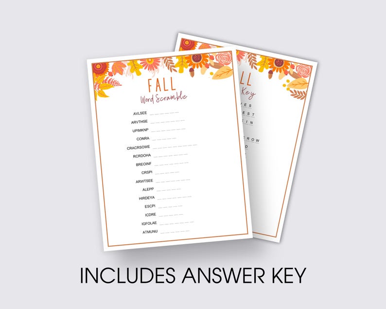 Fall Word Scramble Game, Printable Word Game, Autumn Word Puzzle Games ...