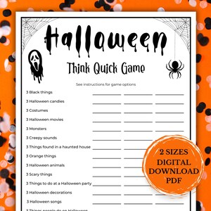 Halloween Think Quick Game, Printable Halloween Game for Kids, Teens ...