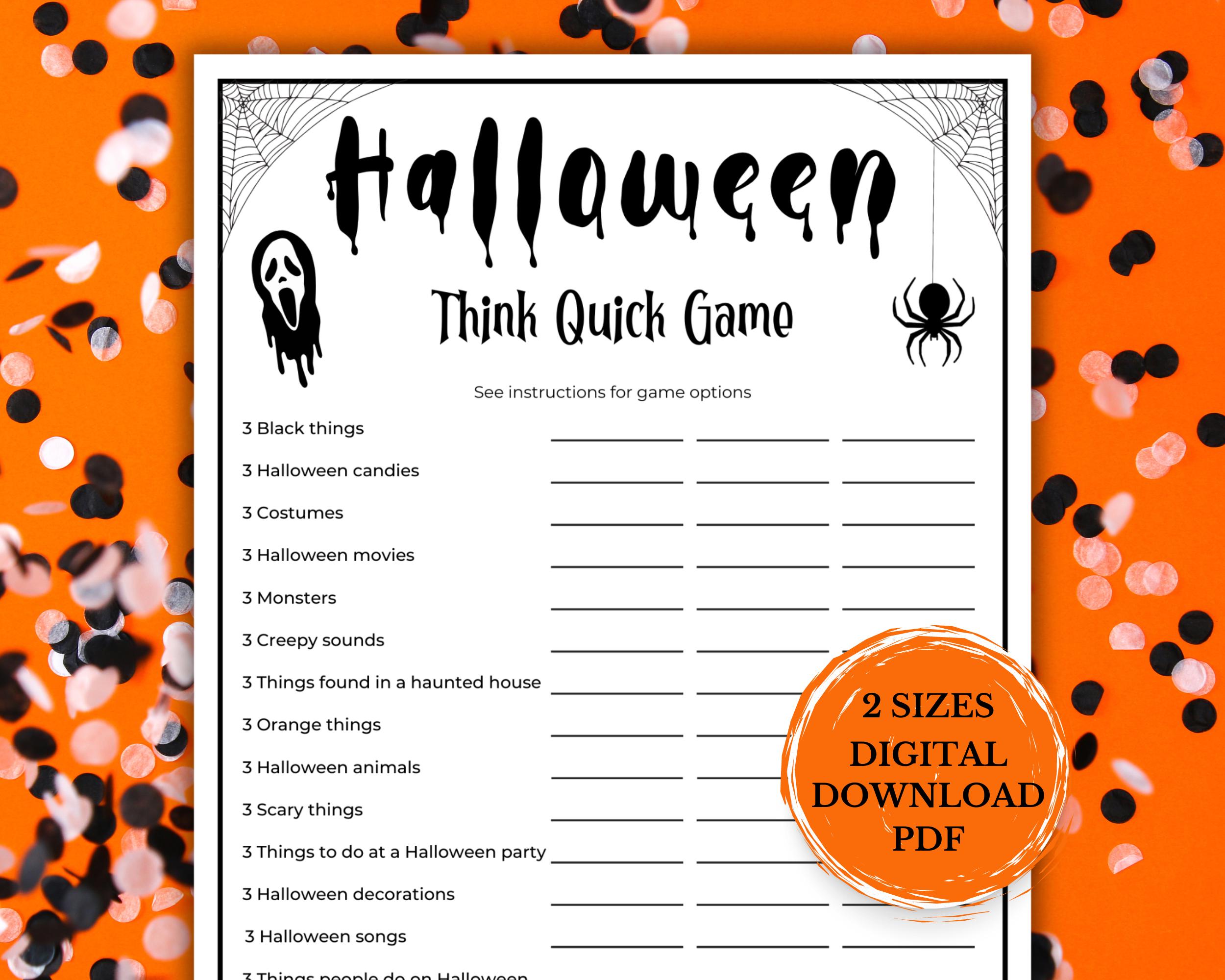 Halloween Think Quick Game, Printable Halloween Game for Kids, Teens ...