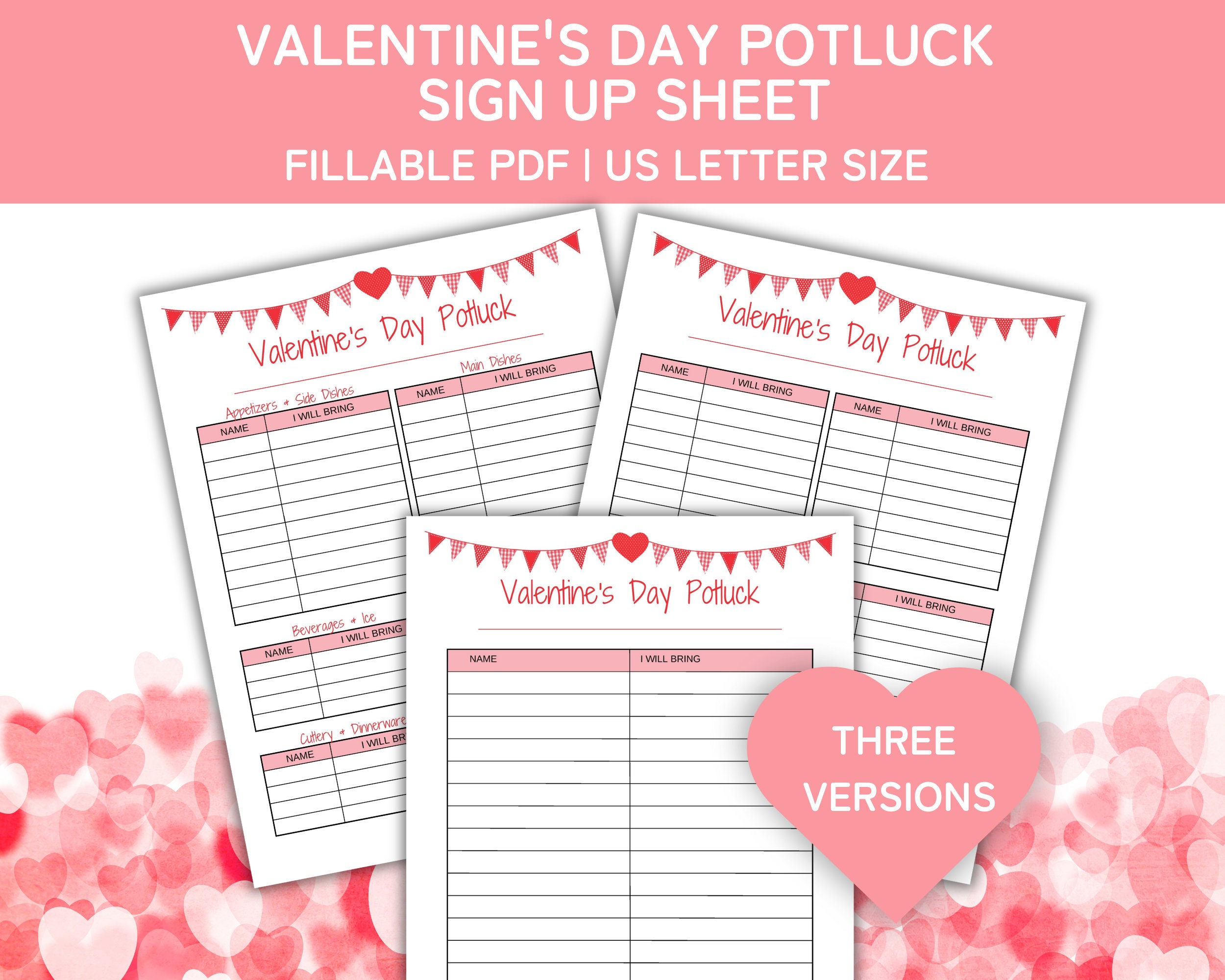 Valentine's Day Potluck Sign up Sheet Printable, Food Sign up Sheet ...