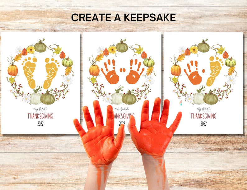 My First Thanksgiving Handprint and Footprint Art Fall - Etsy
