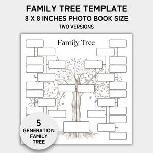 Family Tree Template 5 Generation, 8 X 8 Printable for Family Photo ...