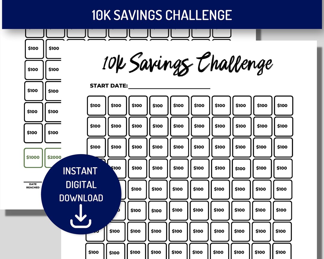 Printable 10K Savings Challenge, Savings Tracker, PDF, Instant Download ...