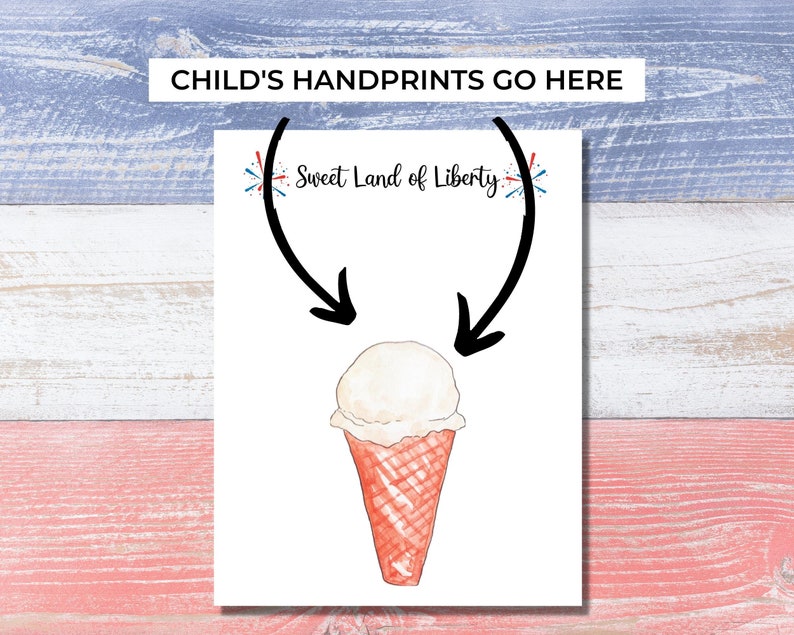 Fourth of July Handprint Art, Printable Summer Keepsake, Ice Cream Cone ...