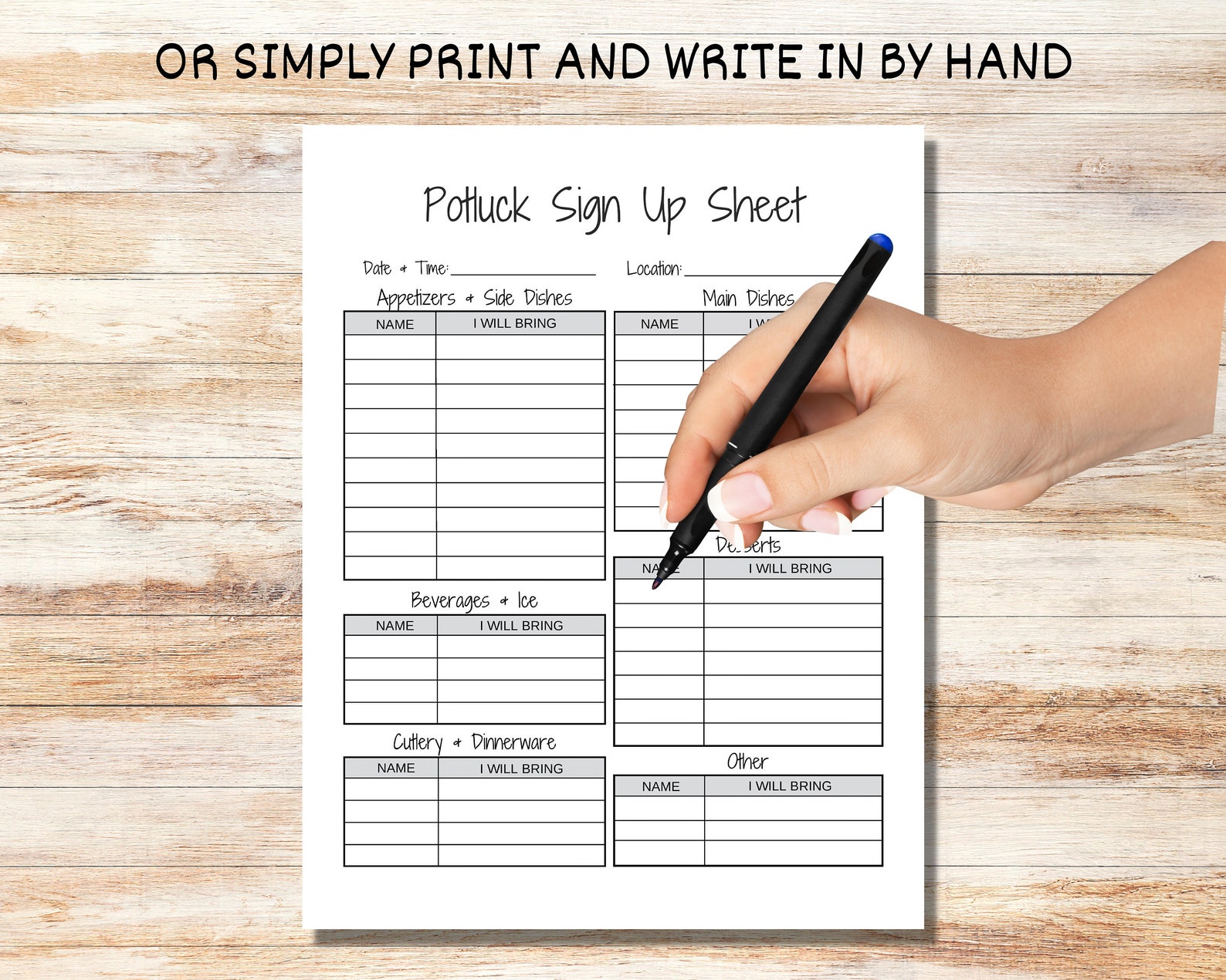 Potluck Sign up Sheet Printable, Food Sign up Sheet, Potluck Party ...