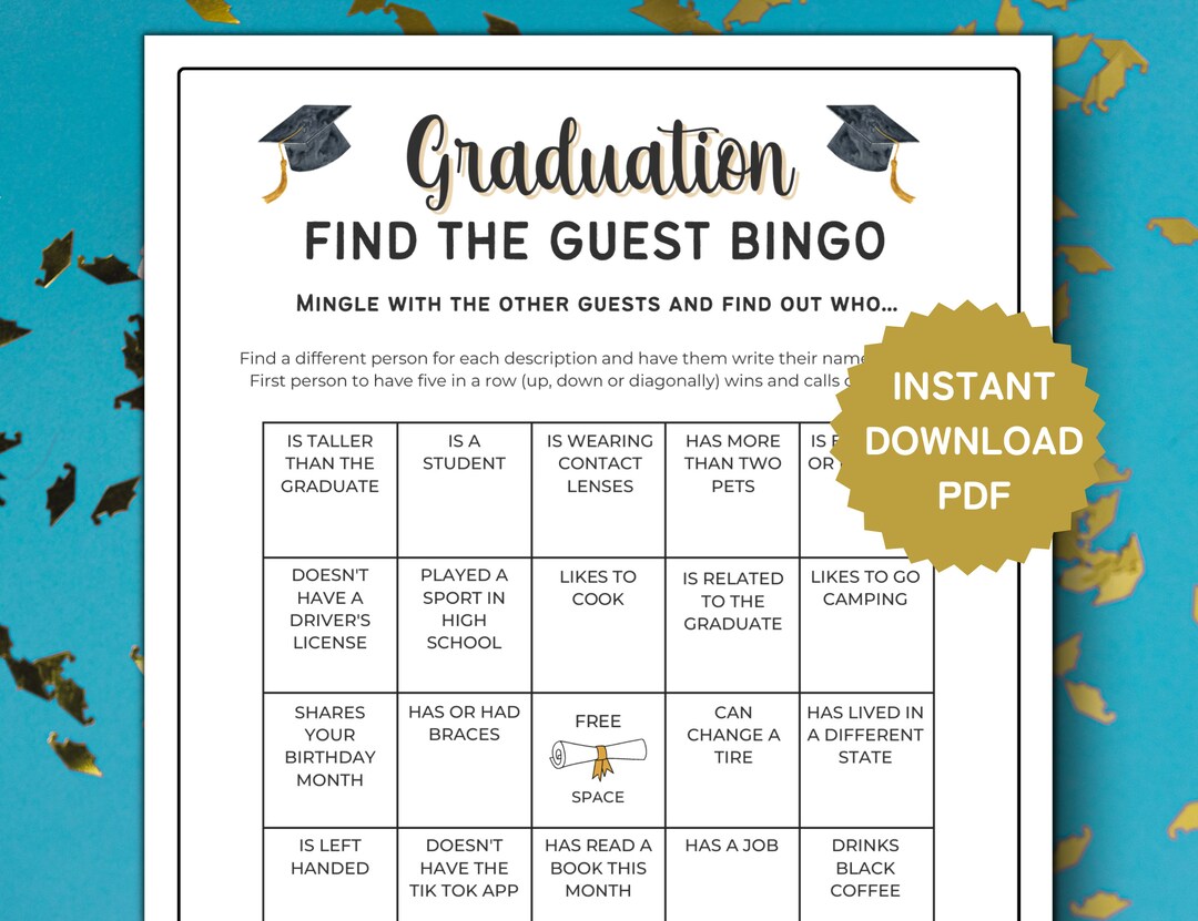 Graduation Find the Guest Bingo Game for Graduation Party, Mix and ...