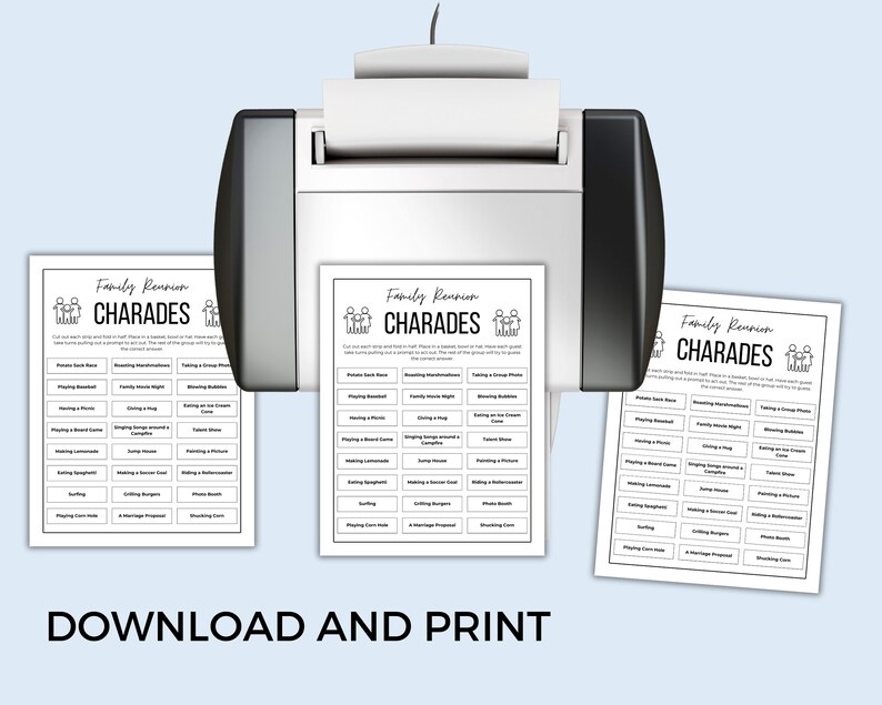 Family Reunion Charades Game, Printable Icebreaker Game, Charades Words ...