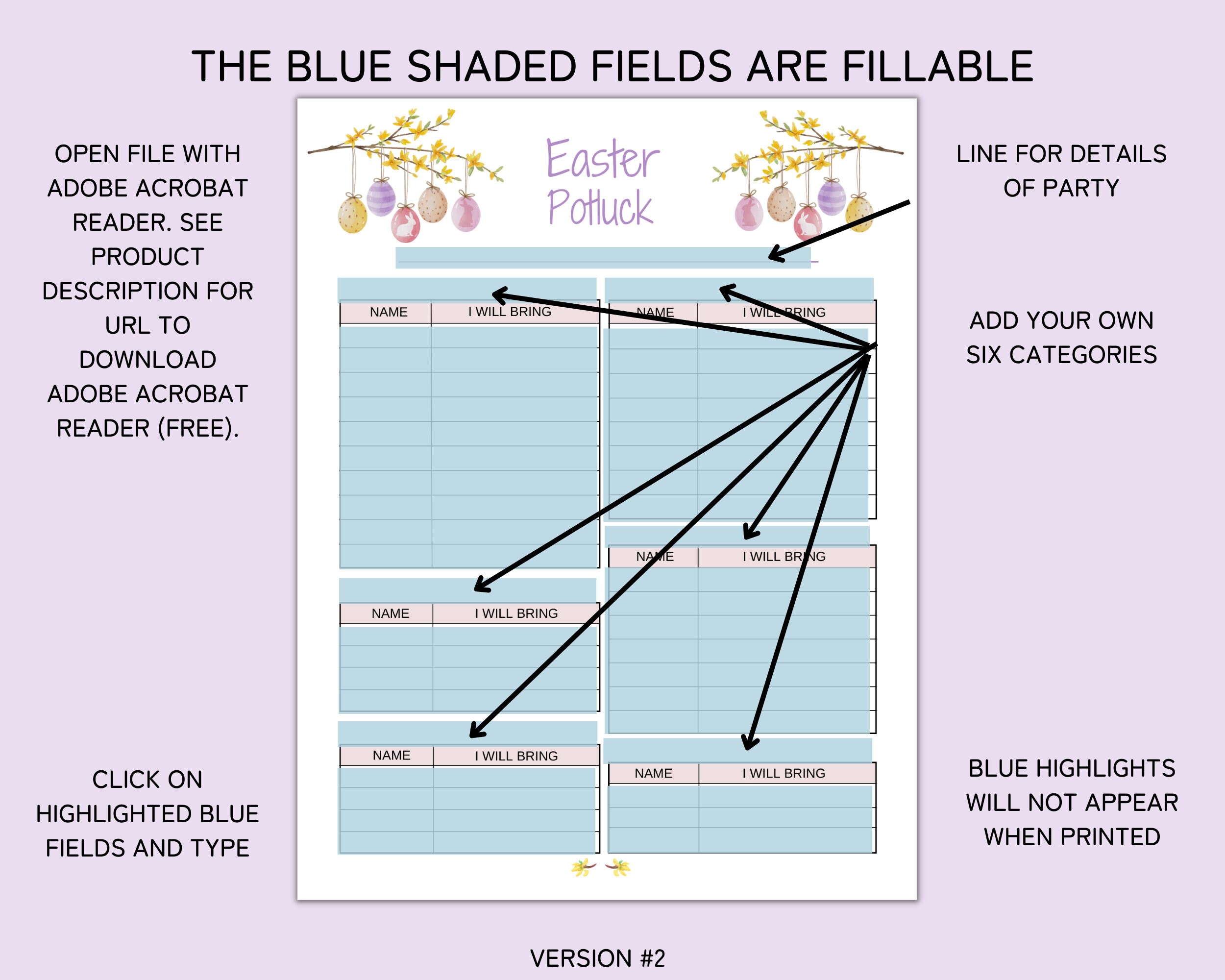 Easter Potluck Sign up Sheet Printable, Food Sign up Sheet, Easter ...